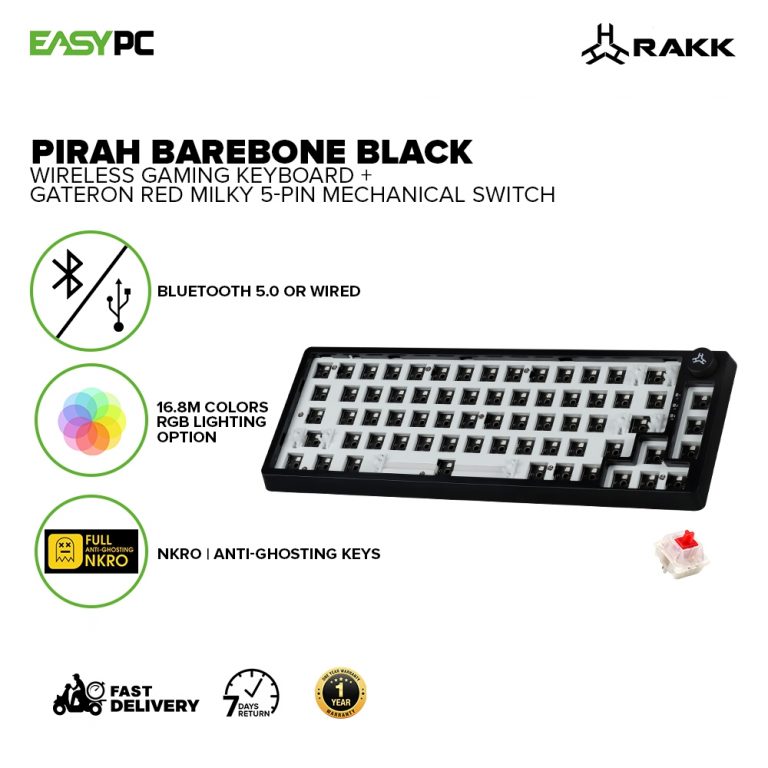 RAKK PIRAH Wireless Gaming Keyboard Black Hot swappable Socket 65% ...
